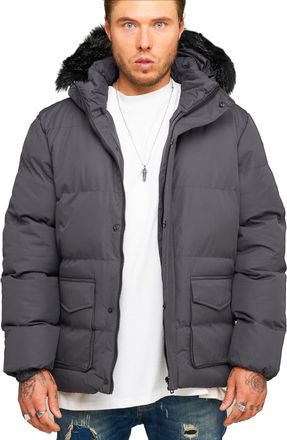 Rello & Reese Herren Jacke Winterjacke mit Kapuze Parka Winter-Mantel Steppjacke Puffer-Jacke ADLER_J10-Charcoal-XL