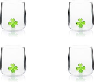 Excelsa Inside Set mit 4 Gl&auml;sern aus Borosilikatglas, handverziert mit Motiven im Glas, transparent, 450 ml (Kleeblatt)