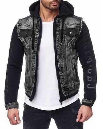 Cipo & Baxx Jeansjacke Kapuzen Sweatjacke im auff&auml;lligen Design mit Nieten und Zippern