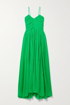 A.L.C. Rumi Midikleid Aus Seidenchiffon In Knitteroptik Mit Raffungen - Gr&uuml;n