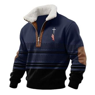 Generic Sweat-shirt pour homme sans capuche - Manches longues - Demi-fermeture &eacute;clair - Pull dext&eacute;rieur - Col roul&eacute; - Pull en polaire ample - Confortable - T-