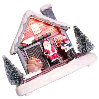 DOITOOL Leuchtendes Weihnachtsdorf Kleiner Haus aus Harz mit Weißem Dach Dekoratives Tisch Ornament für Weihnachtsdeko und Festliche Innenraumgestaltung