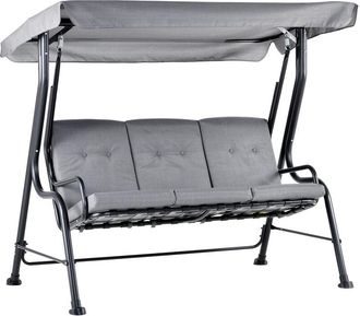 OUTSUNNY Balancelle de jardin 3 places grand confort toit inclinaison r&eacute;glable &eacute;pais coussins amovibles polyester acier &eacute;poxy gris