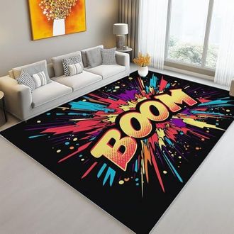 Generic Multicolore Lavable en Machine Tapis Salon Art num&eacute;rique Style Graffiti Lettres, 120 x 180 cm Doux Tapis de Sol Pelucheux Dessous Antid&eacute;rapant, Entree