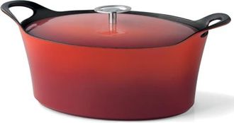 Cuisinox Volcan - Cocotte ovale 29 cm et couvercle - 3.9 L - Fonte de fer emaill&eacute;e - Compatible tous feux dont induction - sans PTFE ni PFOA - Rouge