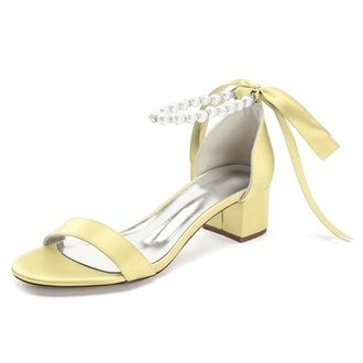 Generic Chaussures De Mariage Femmes Bout Ouvert Talons Sandales Satin&eacute;e Mari&eacute;e Talons Bas Dress F&ecirc;te Hauts Talons4.5Cm,Jaune,38 EU