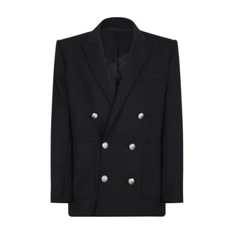 Balmain Homme, Costumes, Noir, Taille: XL Grain De Poudre Blazer