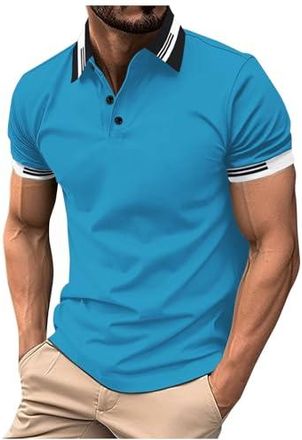 Generic Polo d&eacute;t&eacute; Quick Shirt Button pour homme, bleu, 3XL