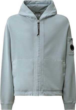 C.P. Company C.p. Company, Homme, Sweatshirts et sweats &agrave; capuche, Bleu, Taille: M SweaT-shirt &agrave; capuche zipp&eacute; en molleton diagonal de coton