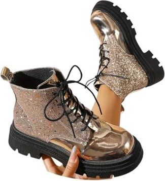 Minetom Bottines &Agrave; Paillettes pour Femmes avec Fermeture &Eacute;clair Style Chelsea Bottes &Agrave; Lacets Courtes A Or 39 EU