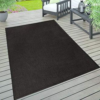 Paco Home Tapis Int&eacute;rieur & Ext&eacute;rieur Terrasse Et Balcon Monochrome Structur&eacute;, Dimension:160x220 cm, Couleur:Noir