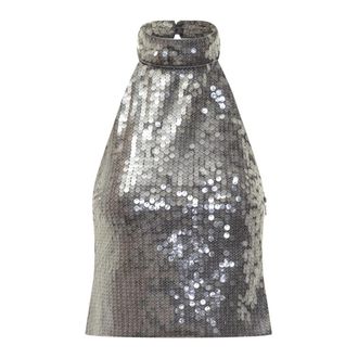 Rotate Netz Pailletten Neckholder-Top - - Tops - Damen - Grau - M