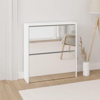 vidaXL Vidaxl - Schuhschrank mit Spiegel 2 F&auml;cher Hochglanz-Wei&szlig; 63x17x67 cm