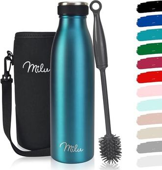 Milu Gourde en acier inoxydable 350 ml 500 ml, 750 ml, 1000 ml, 1,5 l - Bouteille isotherme, bouteille deau isol&eacute;e, double paroi anti-fuite, convient aux a