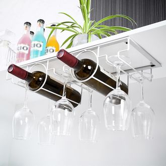 Generic Weinglashalter, Hängendes Weinregal, Hohe Tragfähigkeit, Einfache Montage, Platzsparend, Geeignet für Unter Schränken/Arbeitsplatten(White,Medium)