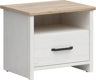 PEGANE Table de chevet Table de nuit avec tiroir, coloris Blanc pin andersen/Ch&ecirc;ne clair - Longueur 55 x Profondeur 42,5 x Hauteur 47,5 cm