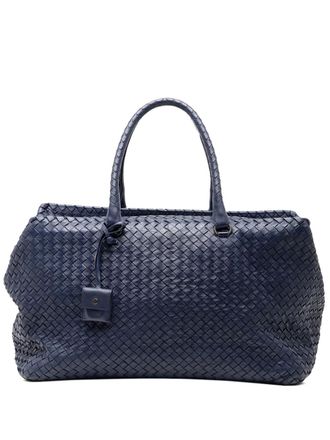 Bottega Veneta 2012-2025 gro&szlig;e Intrecciato Brick Tote Bag aus Nappaleder - Blau