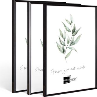 Bildershop-24 3X Kunststoffrahmen modern Bilderrahmen, (10,5 X 15 cm) DIN A6 schwarz, inkl. Tischaufsteller