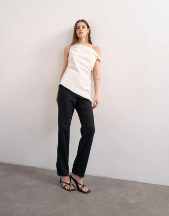 Topshop Pantalon slim en lin - Noir