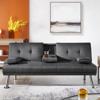 Yaheetech Schlafsofa für max. 3 Personen Gästebett Couch Sofa mit Schlaffunktion Tagesbett Bettsofa Schlafcouch Sofabett Polstersofa bis 350 kg belastbar dunkel
