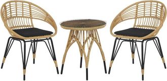 Beliani Salon de Jardin Bistrot Table Ronde et 2 Chaises en Rotin et Acier Noir pour Terrasse ou Balcon au Style Modern Boho et Scandinave Beliani