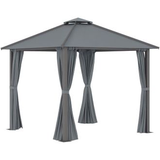 OUTSUNNY Pavillon de jardin style contemporain - barnum avec rideaux - dim. 2,96L x 2,96l x 2,8H m - alu. polyester gris