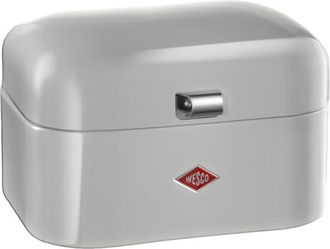 WESCO Wesco Single Grandy Brotkasten in der Farbe grau, pulverbeschichtetes Stahlblech, Lüftungslöcher und stabiler Handgriff, 22 x 26,8 x 17,5 cm