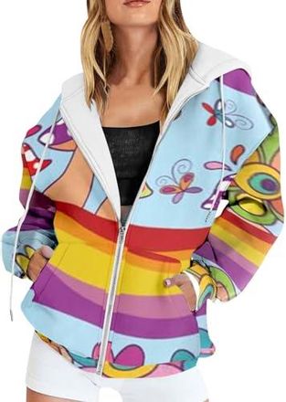 Generic 2026 Vestes &agrave; capuche &agrave; fermeture &eacute;clair pour femme - Coupe ample d&eacute;contract&eacute;e avec motif imprim&eacute; - Veste polaire confortable &agrave; manches longues pour u