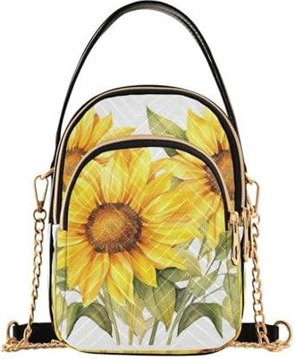 Mnsruu Sac à bandoulière pour femme - Motif feuilles de tournesol jaune - Petit sac à bandoulière avec sangle réglable