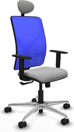 Piqueras y Crespo Stuhl mit 1D-Armlehnen, h&ouml;henverstellbare Lendenwirbelst&uuml;tze und festes Kopfteil, ausgestattet mit 3 Positionen, Blau/Hellgrau