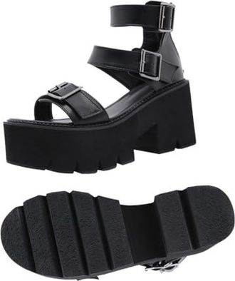 IFUNDOM Sandales Femme &Eacute;paisses &agrave; Talon Antid&eacute;rapantes Design Cr&eacute;atif et Chic pour Soir&eacute;es et Occasions Sp&eacute;ciales Confortables et &Eacute;l&eacute;gantes Noires