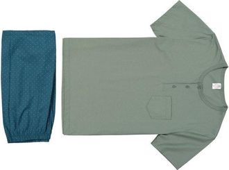 CALIDA Herren Pyjama gr&uuml;n Jersey-Baumwolle gemustert