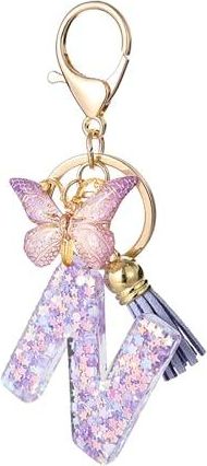 Generic Porte-cl&eacute;s en r&eacute;sine avec pendentif papillon et pompon en forme de lettre de lalphabet A Z pour sac de femme Petit portefeuille pour femme, PP13, tail