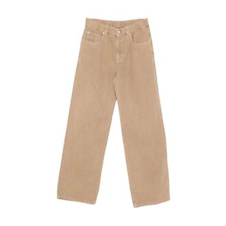 Brunello Cucinelli Femme, Jeans, Brun, Taille: 42 FR Pantalon Large en Twill de Coton
