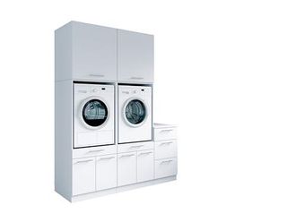 Laundreezy Waschraum Komplett-Set, Wei&szlig; - Modulares Schranksystem f&uuml;r Waschk&uuml;che & Hauswirtschaftsraum - 186 x 238 x 68 cm (B/H/T)