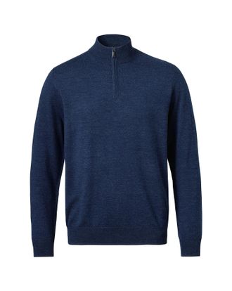 CHARLES TYRWHITT Merinopullover mit Rei&szlig;verschlusskragen - Tintenblau