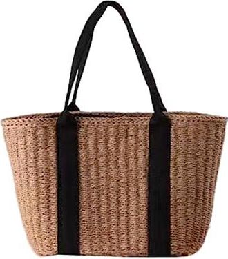Generic Sac de courses pour femmes, capacité, sacs à main décontractés en paille, tissé avec cordon de serrage, léger, résistant à lusure, pochette de (kaki)