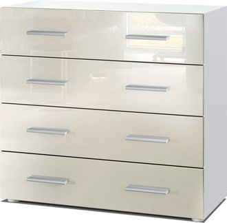 Vladon Sideboard Pavos, Kommode mit 4 Schubladen, Weiß matt/Creme Hochglanz (76 x 72 x 35 cm)
