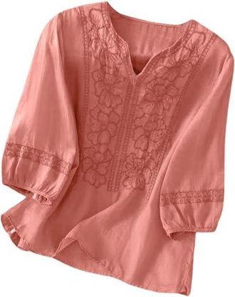 Generic T-shirt d&eacute;t&eacute; &agrave; manches courtes pour femme - Pull brod&eacute; - T-shirt &agrave; manches courtes, rouge, 3XL