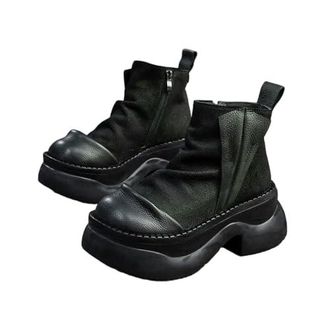 Generic QXDZSW 6.5cm Suede Mocassins Chemin&eacute;e Mode Cheville Bottines Automne Dames Moto Printemps Bottes Femmes Chaussures, vert fonc&eacute;, 39.5 EU