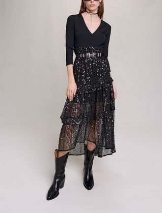 Maje Langes Mesh-kleid Mit Pailletten - Schwarz - Gr&ouml;&szlig;e 32 - Maje
