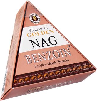 NKlaus Golden Nag Benzoin Räucherpyramiden (10 Stück) - Balsamischer Räucherkegel & Duftkegel für Reinigung, Energieharmonie & Rückfluss-Räucherkerzen, Räuch