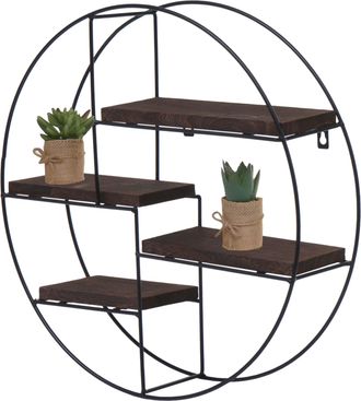 Mendler Wandregal HWC-K76, Hängeregal Schweberegal Regal, 4 Regalböden Metall Massiv-Holz Industrial 45x45x11cm - Dunkelbraun