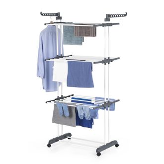 Easymaxx Klappbarer W&auml;schest&auml;nder | Effizientes Trocknen mit 3 Ebenen, 2 Seitenfl&uuml;geln & leichtem Aufbau | Platzsparend, vielseitig und mobil f&uuml;r drinnen und d