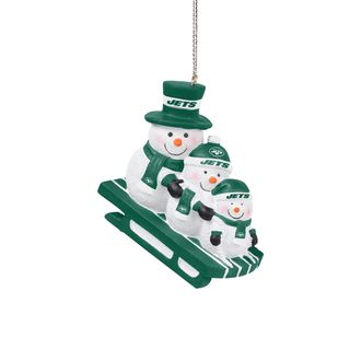 Foco NFL New York Jets Baumschmuck Schneemann Rodeln Snowmen Sledding Anh&auml;nger Ornament Weihnachtsbaum