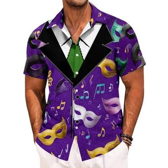 Generic Chemise boutonn&eacute;e Mardi Gras pour homme - Faux smoking - Chemise hawa&iuml;enne fantaisie coupe ample pour carnaval, vacances, f&ecirc;te &agrave; la plage, Costume de 
