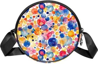 Generic Sac &agrave; bandouli&egrave;re rond pour femme, motif cercles &eacute;clabouss&eacute;s, petit sac &agrave; dos &agrave; bandouli&egrave;re avec fermeture &eacute;clair, bretelles r&eacute;glables, sac &agrave; main ron