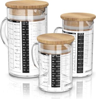 Arendo Messbecher Set aus Glas - Gr&ouml;&szlig;en 350ml, 500ml, 1000ml (0,35l 0,5l 1l) - Messkrug Glas Krug - Borosilikatglas - pr&auml;zise Skala - hitzebest&auml;ndig - Glasbe