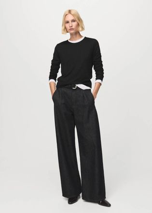 Mango Pull-over maille fine col rond noir - Femme - XS - MANGO