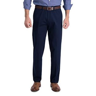 Haggar Pantalon décontracté pour Homme sans Fer Kaki Coupe Droite à lavant Plat Taille Flexible - Bleu - 38W x 32L